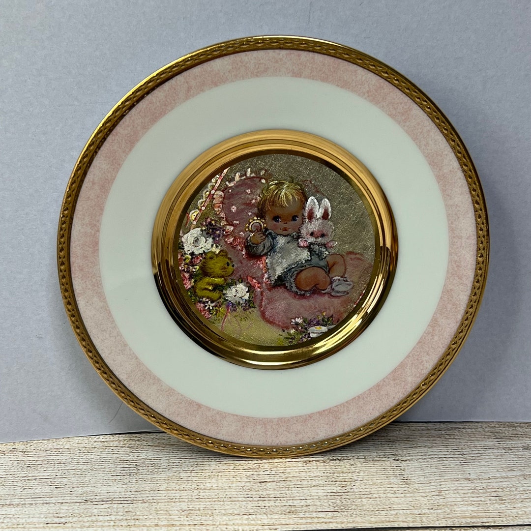 Vintage Dufex Print Decorative Porcelain Plate, Baby With Bunny ...