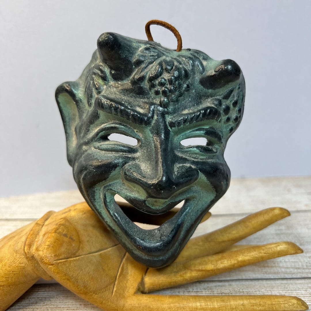 Vintage Laughing Pan, Satyr Greek Theatre Mask, Wall Plaque Verdigris ...