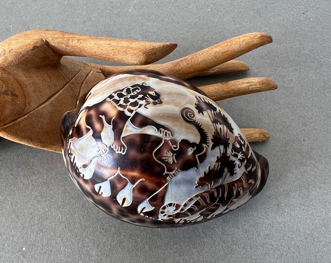 Vintage Carved, Etched Cowrie Shell, Elephant, Lion, and Tiger - Etsy