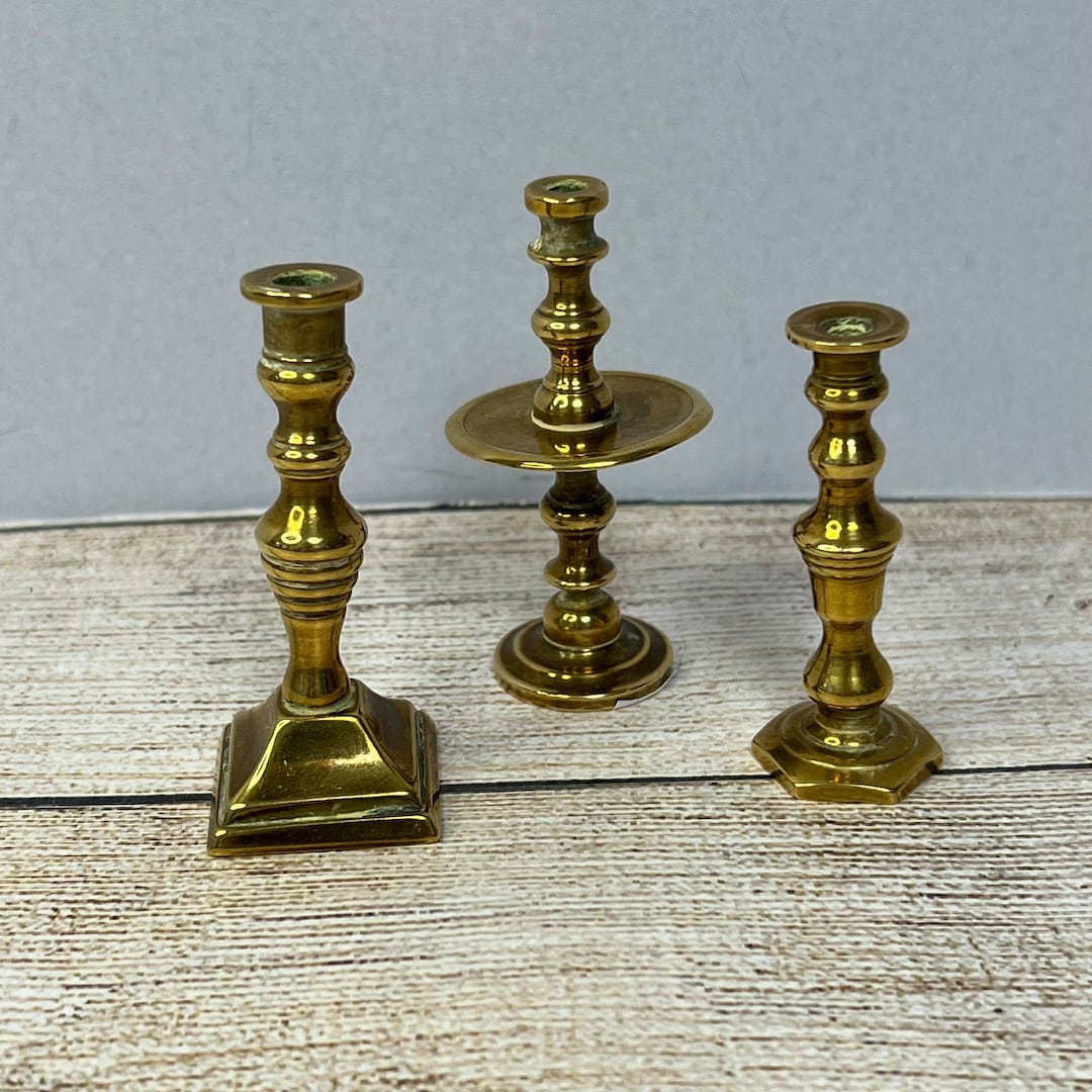Vintage, Miniature Brass Candlesticks Inc. Heemskerk Style, Decorative ...