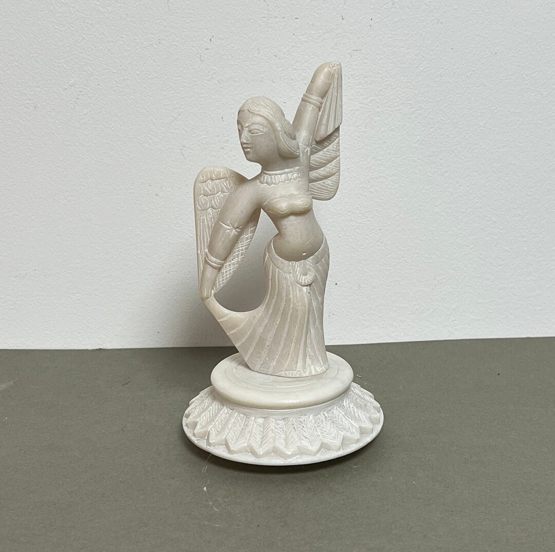 Unusual Vintage Winged Woman Figure, Angel, Carved White Alabaster ...