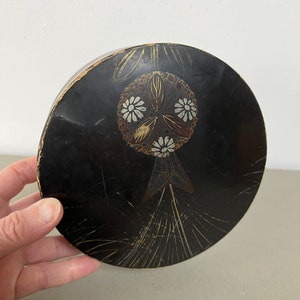 Vintage, Antique Japanese Black Lacquer Papier Mache Box, Hand Painted ...