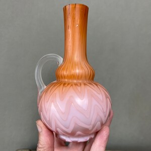 Antique Victorian Pink Satin Glass Ewer Vase, Chevron, Herringbone ...