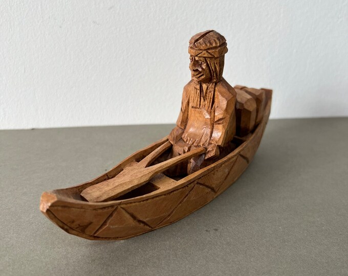 Vintage Carved Wooden Figurine, Signed JL Doyle, Native American in ...