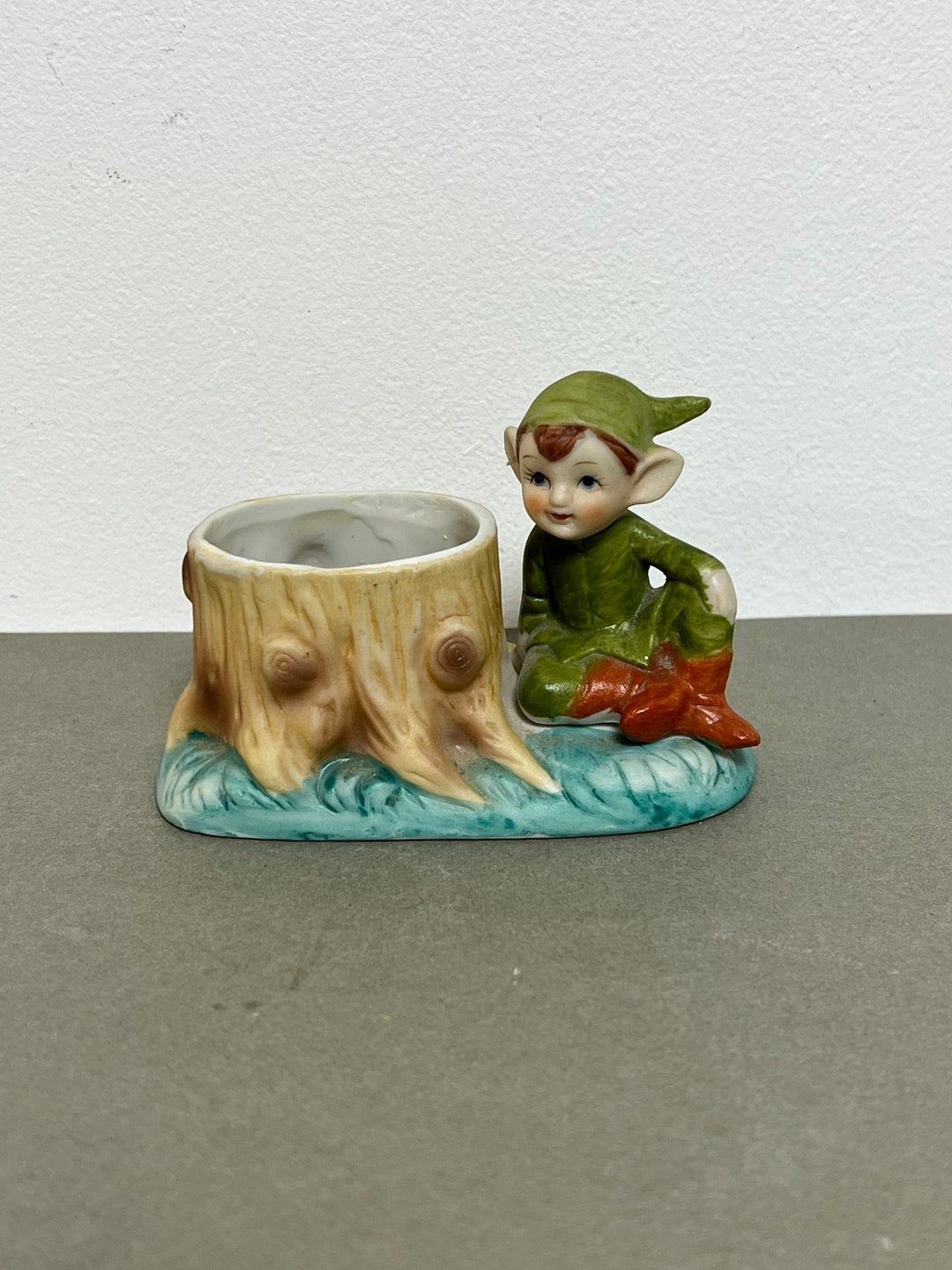 Vintage Cute Pixie & Tree Trunk Small Planter, Pen or Pencil Pot ...