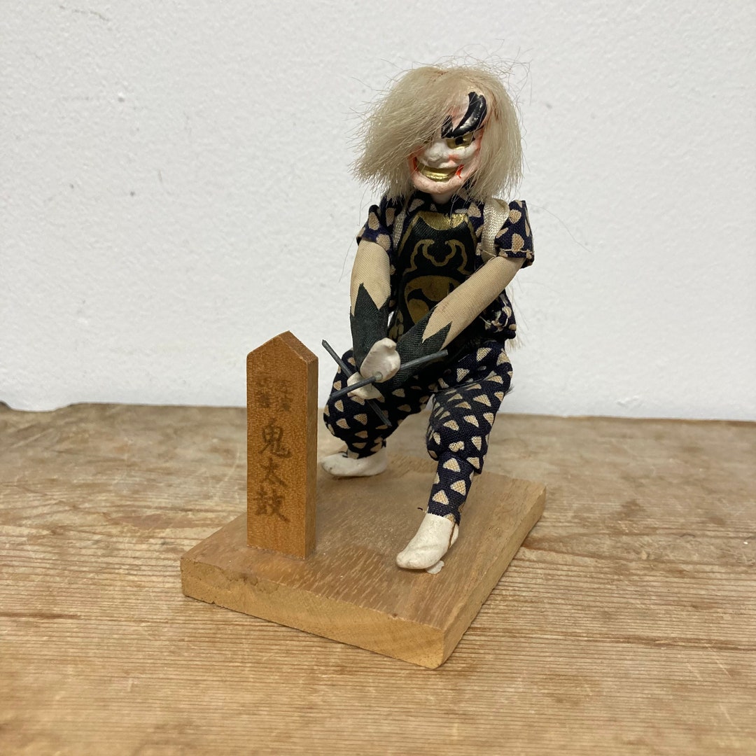 Vintage Japanese Folk Art Doll, Figurine, Oni Demon, on Wooden Stand - Etsy