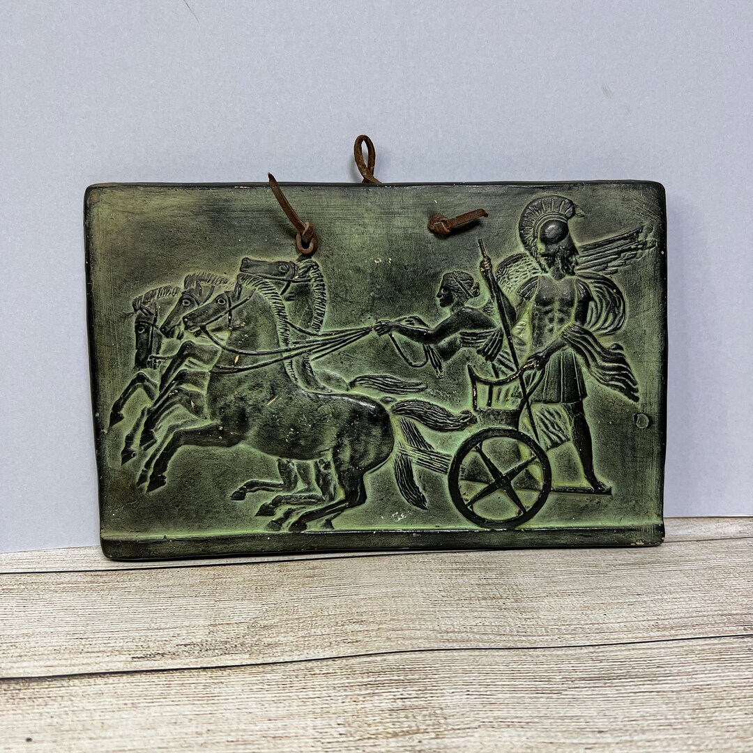 Vintage Greek Bronze Finish Pottery Wall Plaque, Procession of ...
