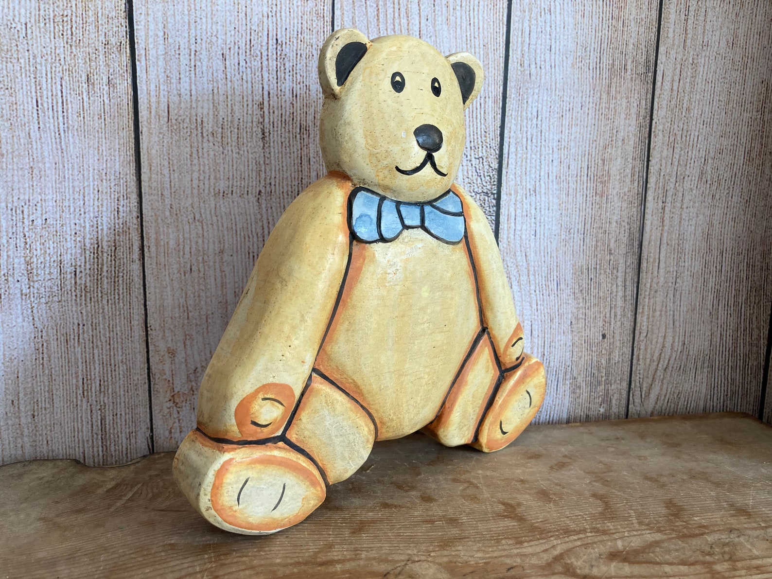 Vintage Carved Wooden Teddy Bear Wall Plaque Golden Yellow | Etsy