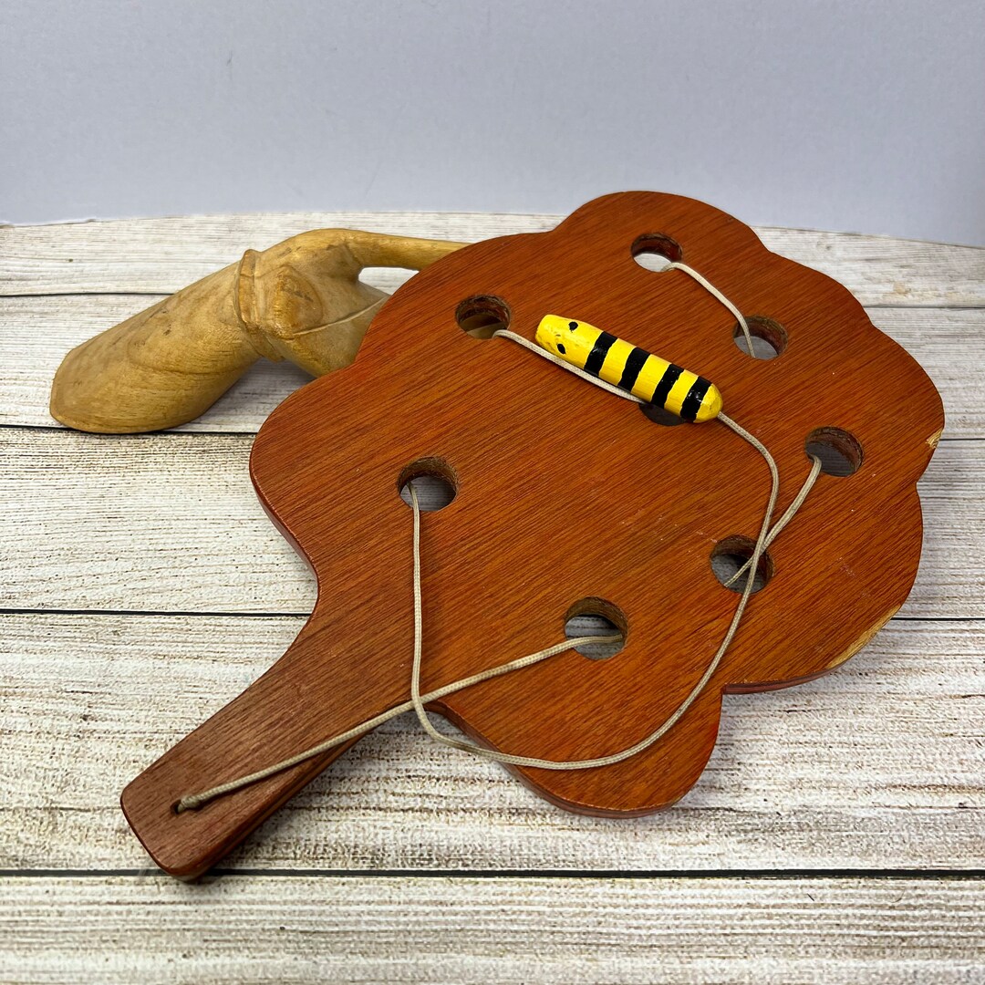 Vintage Wooden Folk Art Threading Toy, Hand Made Tree & Caterpillar - Etsy