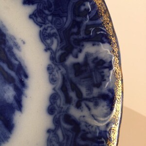 Antique Victorian Flow Blue Transferware Pottery Bowl - Unusual Exotic ...