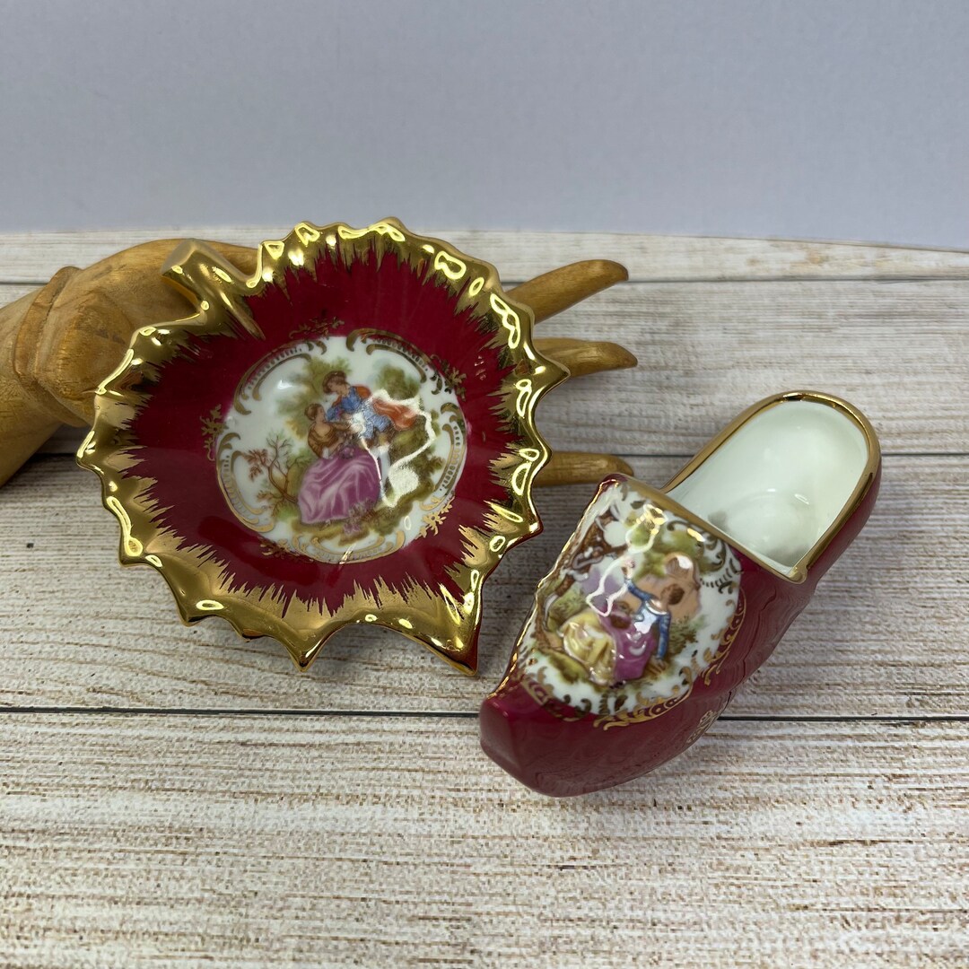 Vintage French Porcelain Trinket, Ring Dishes, Meissner Limoges, Gilded ...