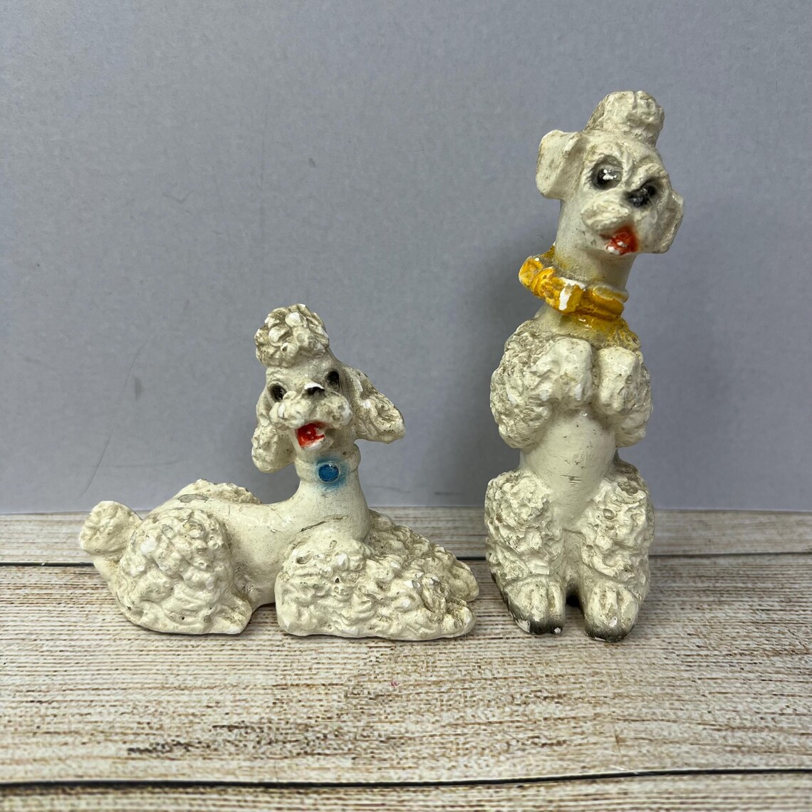 Two Vintage Mid Century Chalkware White Poodle Dog Figurines, Fairing ...