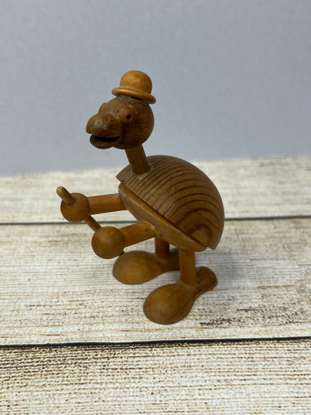 Vintage Mid Century Wooden Hiking Turtle Figurine, With Walking Stick ...