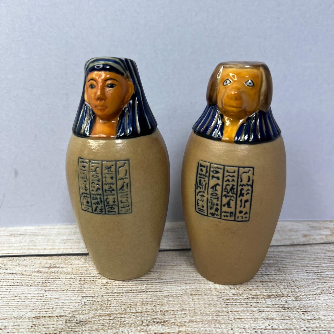 Egyptian Canopic Jar Salt and Pepper Shakers, Head of a Pharoah, Baboon ...