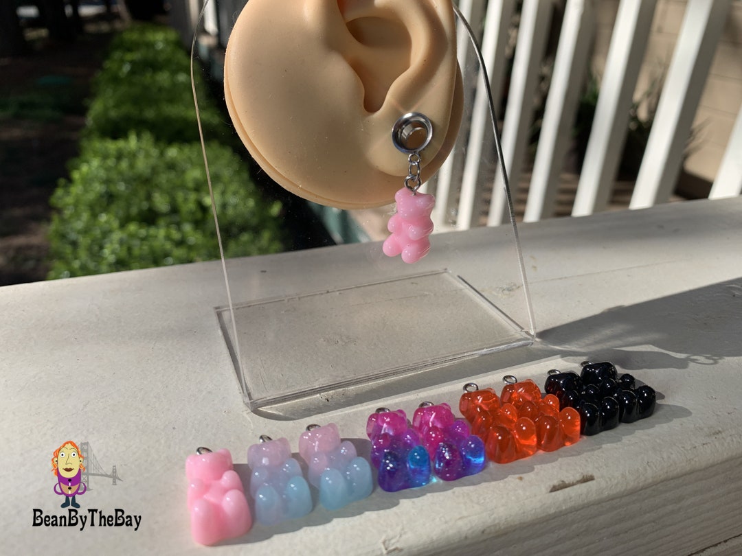 Super Funky Gummy Bear Plugs, Dangle Ear Tunnels Stainless Steel Double ...