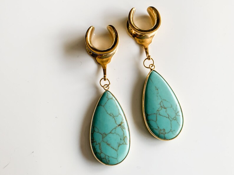 Gorgeous turquoise dangle plugs dangle ear tunnels stainless | Etsy