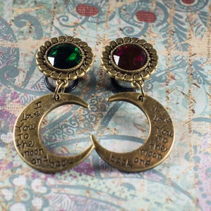 Gorgeous Dangle Moon Plugs, Stainless Steel Single Flare Ear Plugs, 0g ...