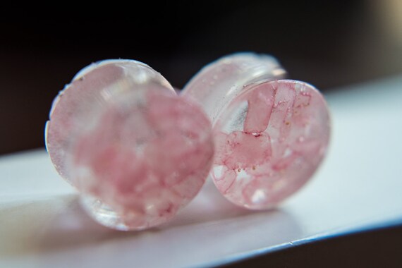Light pink ear plugs with Rose Quartz Multiple Sizes | Etsy