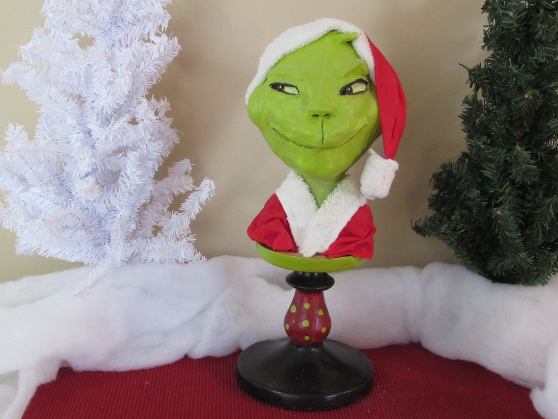 OOAK Bust of the Grinch Polymer Clay Bust of Christmas Grinch - Etsy