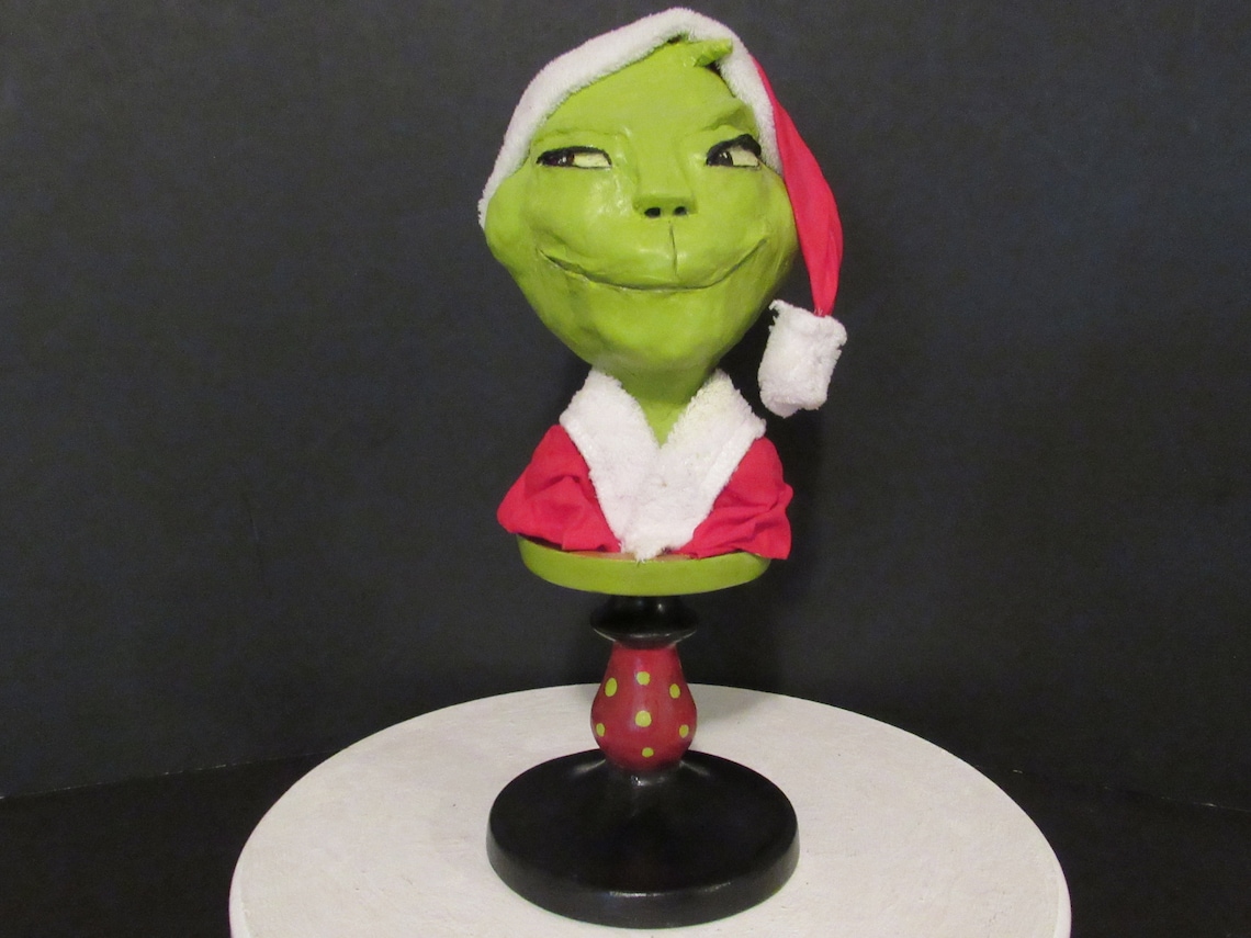OOAK Bust of the Grinch Polymer Clay Bust of Christmas Grinch - Etsy