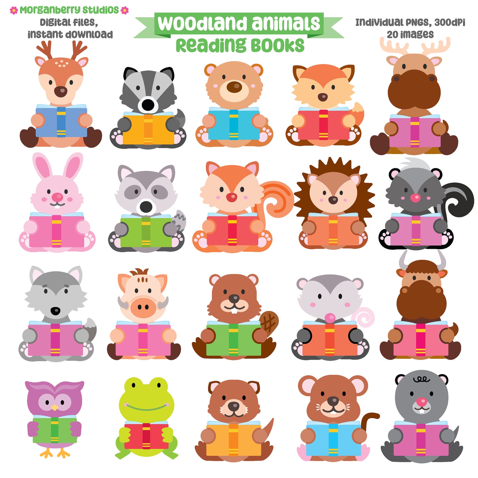 Cute Woodland Animal Digital Stickers Woodland Animal Planner Clipart ...