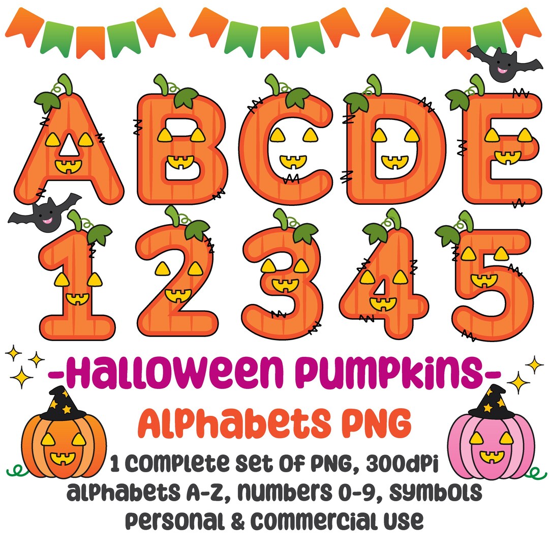 Halloween Pumpkin Alphabet Clipart A-Z, Jack-o-lantern Letters ...