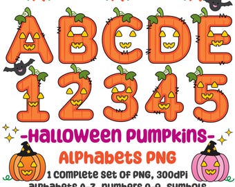 Pumpkin Jack O Lantern Alphabet Letters & Numbers Vector Clipart ...