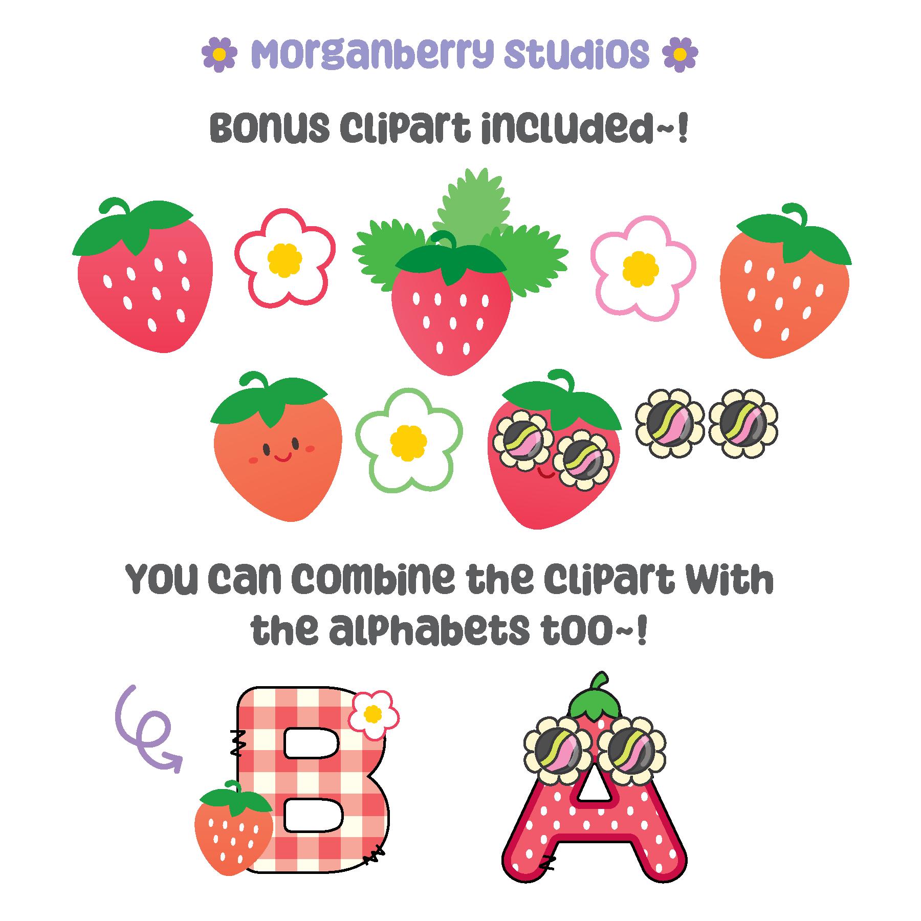 Strawberry Alphabet Clipart, Strawberry Letters, Valentine Letters ...