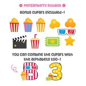 Popcorn Carnival Alphabet Clipart: Movie Night Letters (PNG) - Etsy