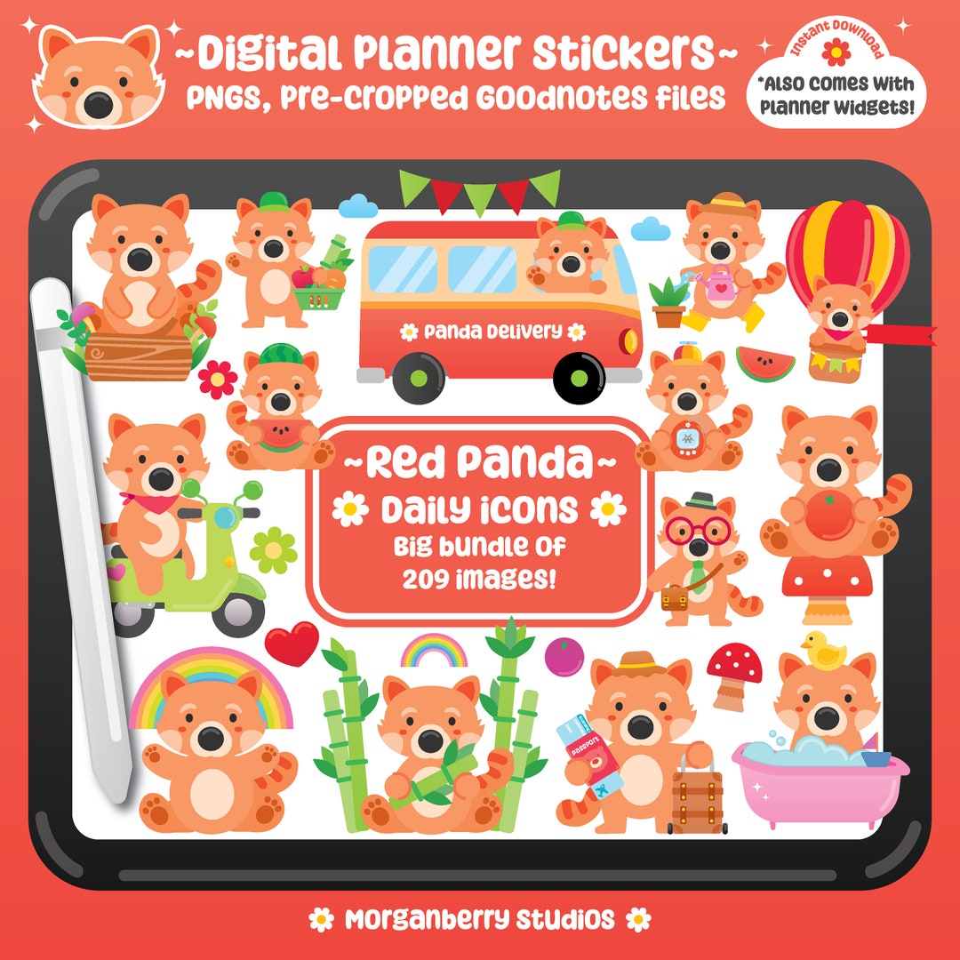 Red Panda Digital Sticker for Goodnotes, Goodnotes Stickers, Planner ...