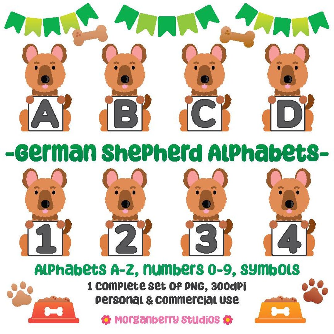 Cute Dog Alphabet Pack, Canine Alphabets, Dog Lover Clipart, German ...