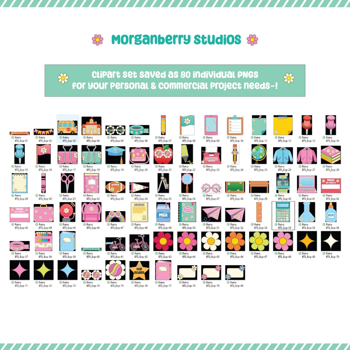 Retro Back to School Clipart, Retro School Clipart, Cute Groovy School ...