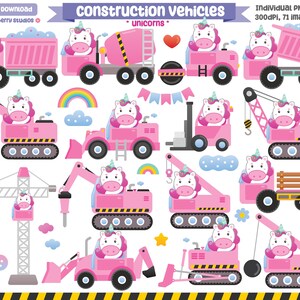 Unicorn Construction Clipart, Cute Construction Clipart Set ...