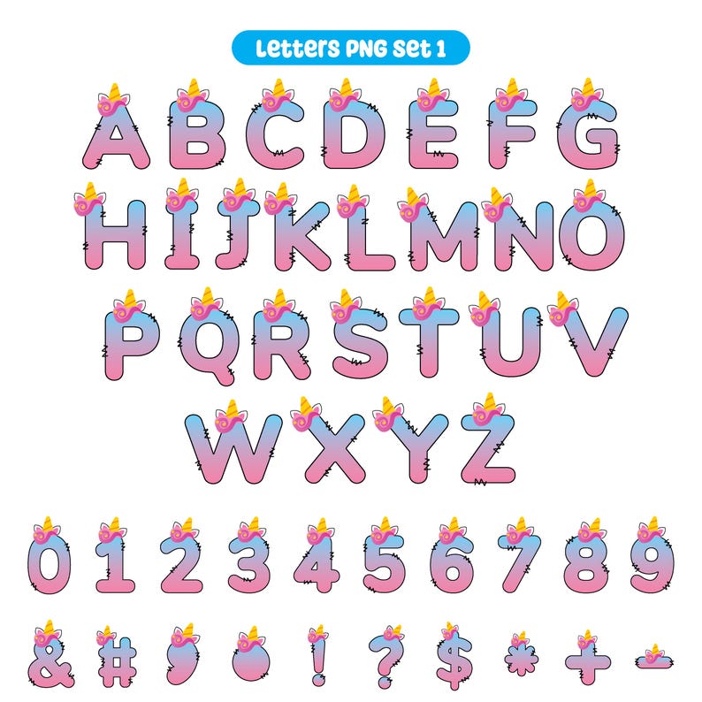 Unicorn Alphabet Clipart for Sublimation, Scrapbooking, Kids Craft ...