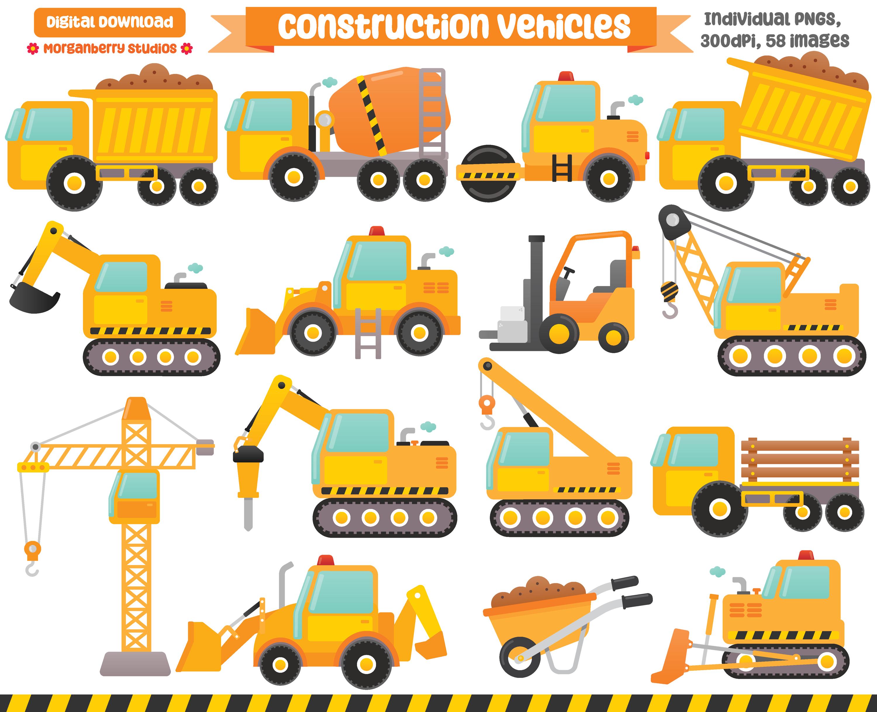 Cute Construction Birthday Clipart, Construction Vehicles Clipart, Dump ...