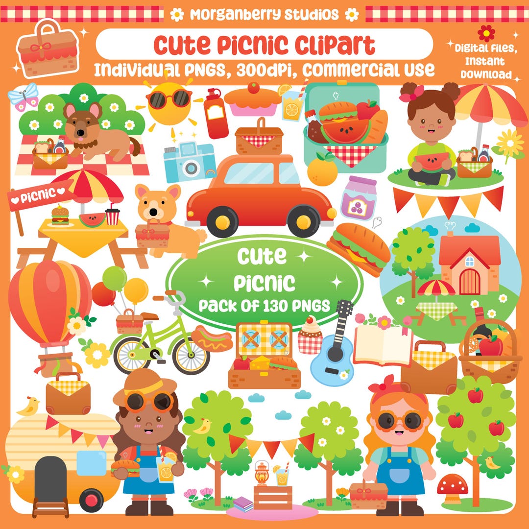 Cute Picnic Clipart, Retro Picnic Clipart, Cute Picnic Party Clipart ...