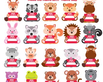 Woodland Name Tag Stickers Printed Woodland Baby Shower Name Tag Labels ...