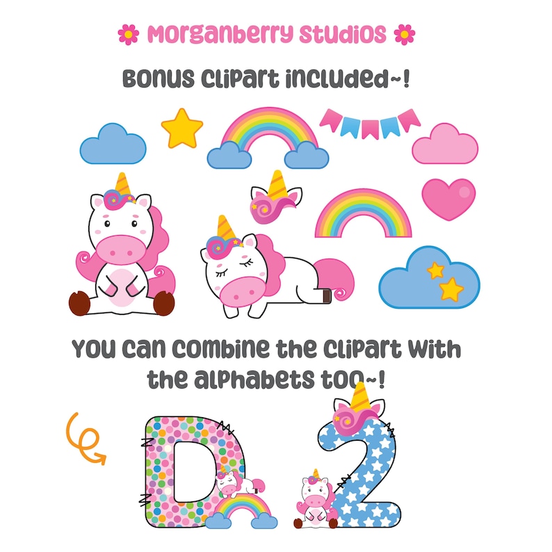 Unicorn Alphabet Clipart for Sublimation, Scrapbooking, Kids Craft ...