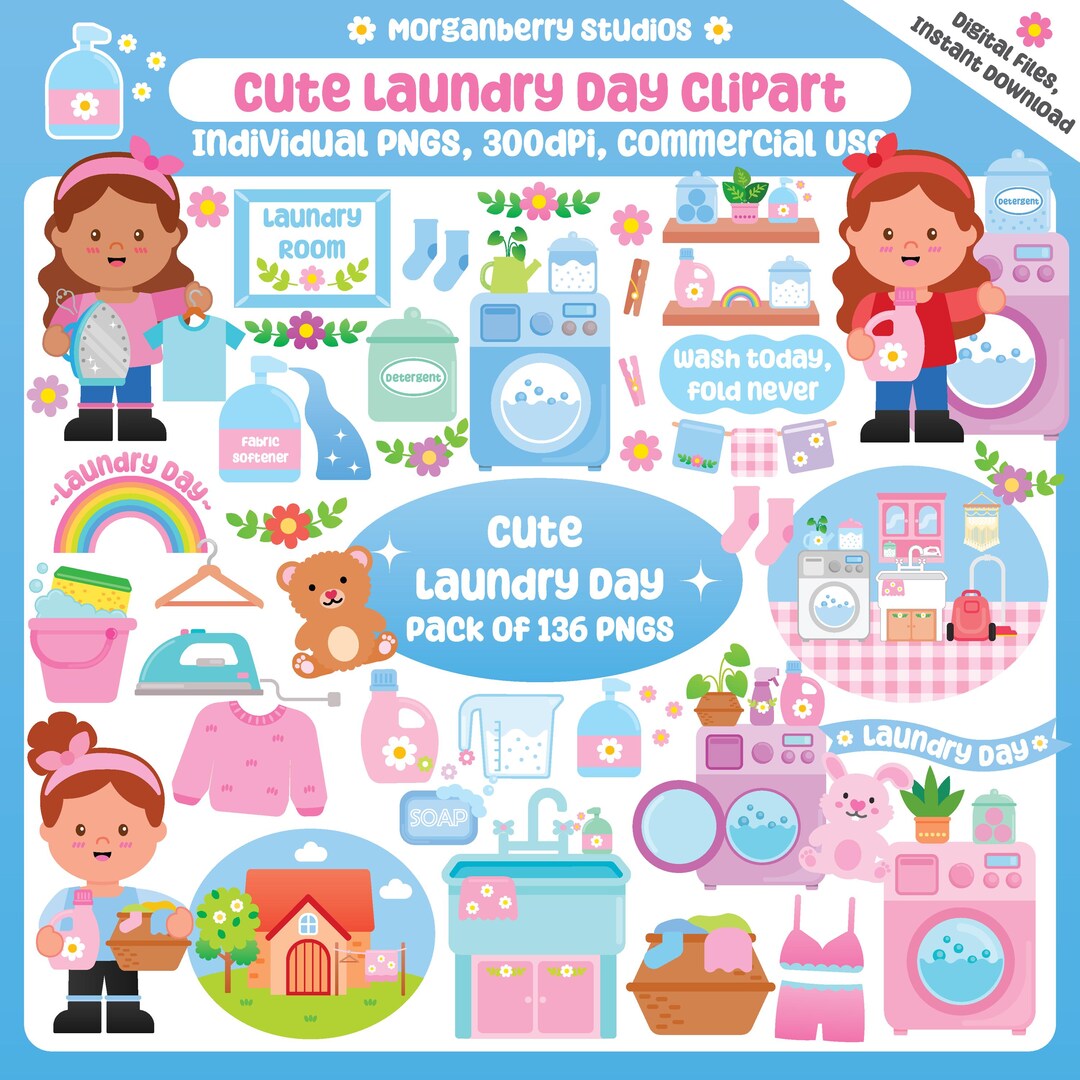 Cute Laundry Clipart, Farmhouse Laundry, Laundry Room, Laundry Art ...