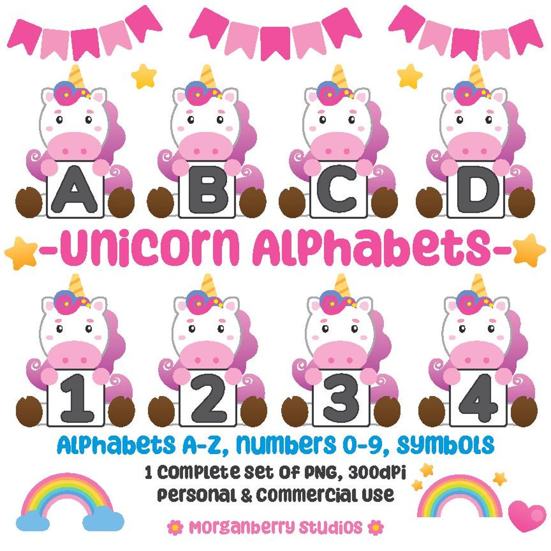 Magical Unicorn Alphabets PNG, Unicorn Sublimation Doodle Letters ...
