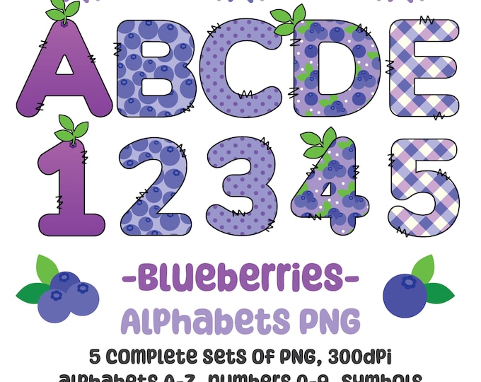 Spring Blueberry Alphabet Clipart – Botanical Letter PNG Set (digital ...