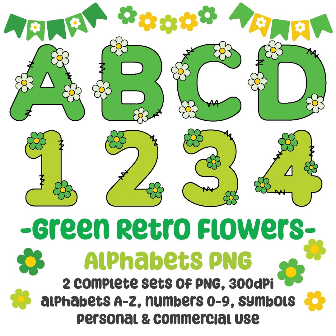Retro Daisy Alphabet PNG, Boho Floral Font, Groovy Retro Flower Power ...