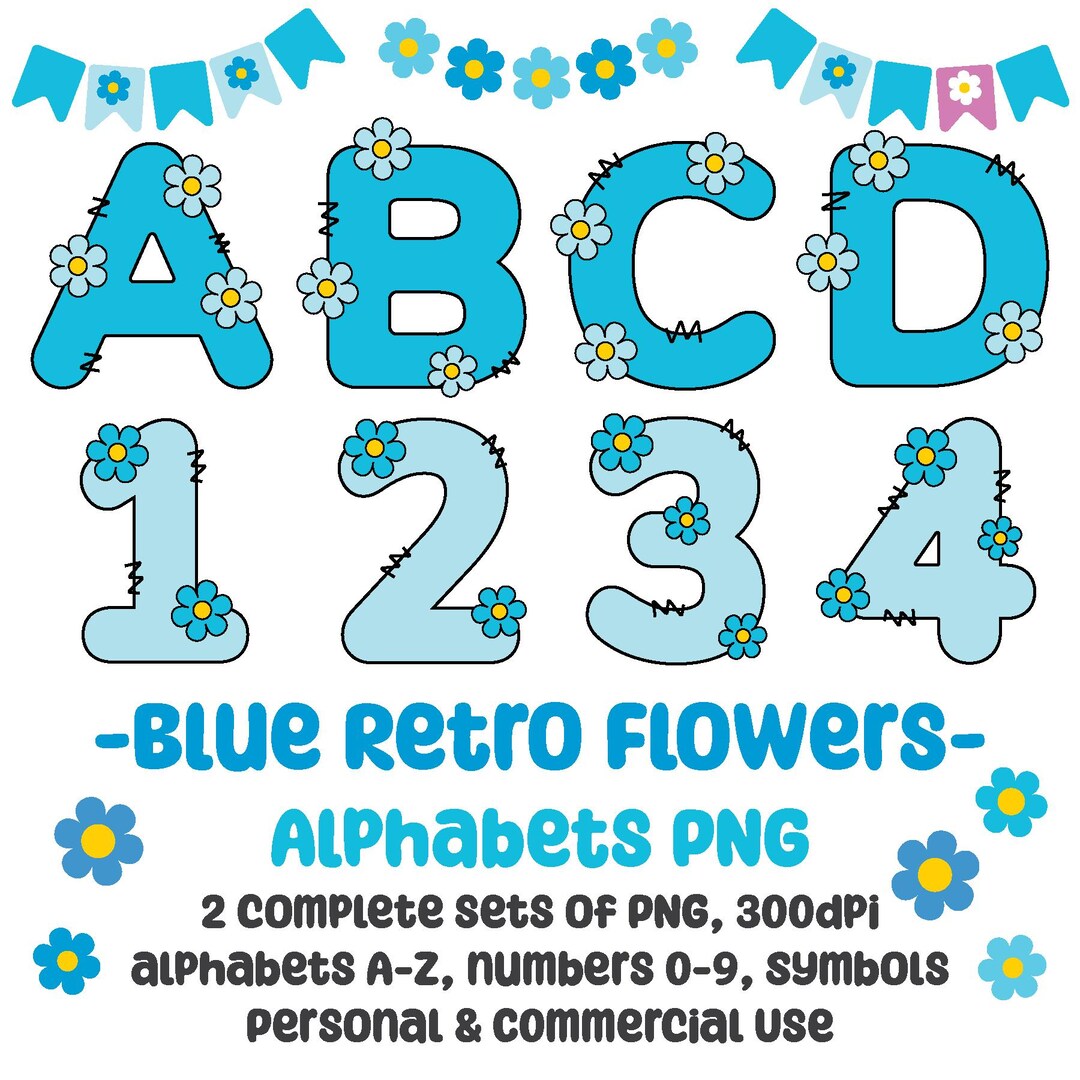 Retro Flower Doodle Alphabet Alpha Bundle PNG, Doodle Letters for ...