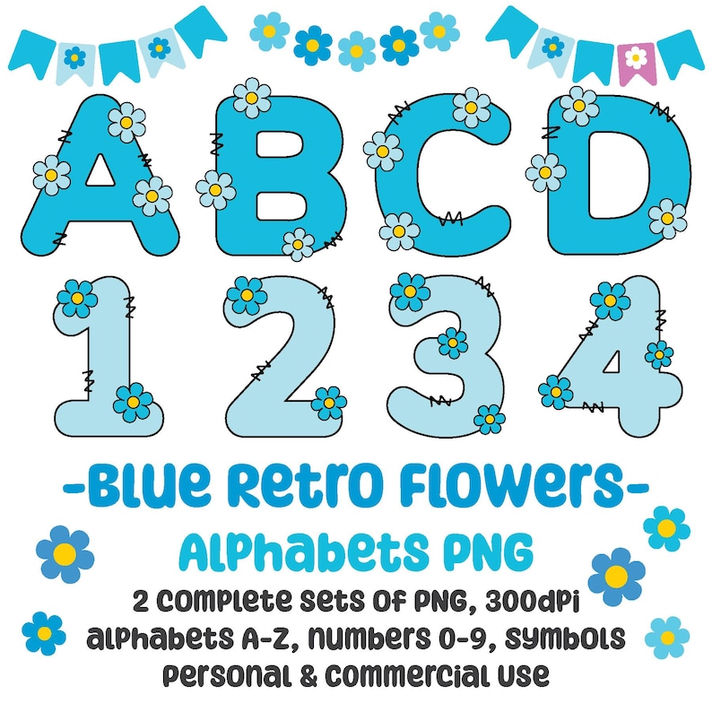 Retro Flower Doodle Alphabet Alpha Bundle PNG, Doodle Letters for ...