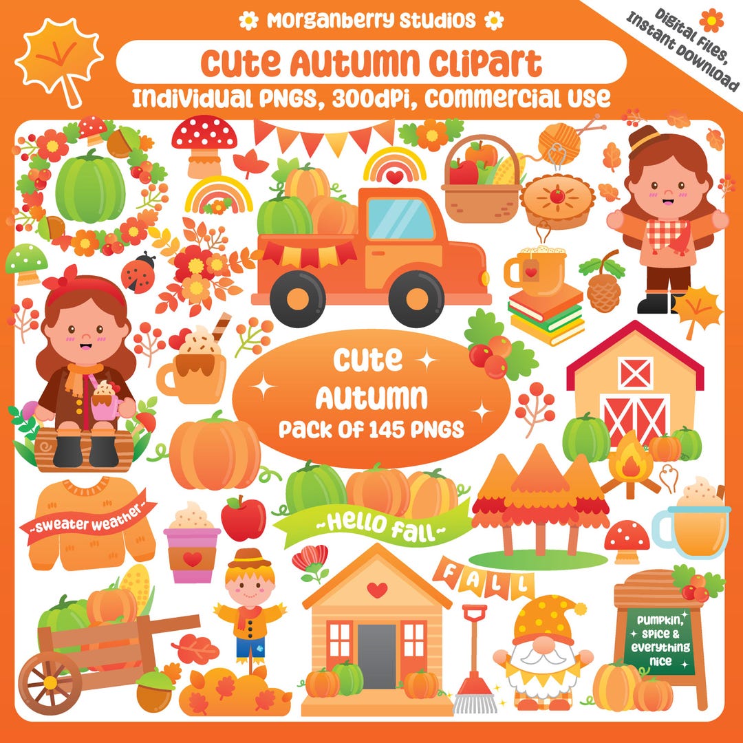 Cute Fall Clipart, Cute Autumn Clipart, Seasons Clipart, Fall Season ...