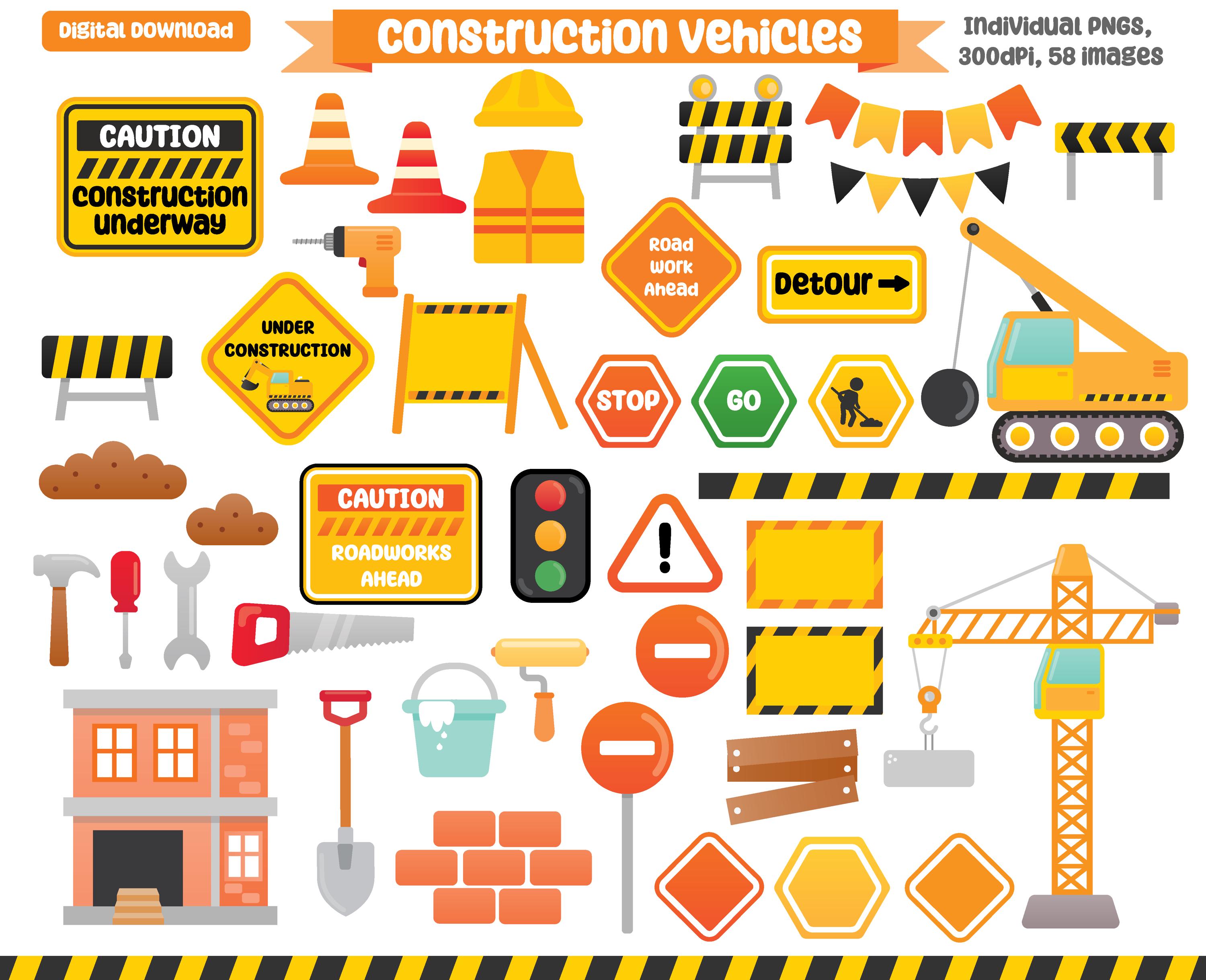 Cute Construction Birthday Clipart, Construction Vehicles Clipart, Dump ...
