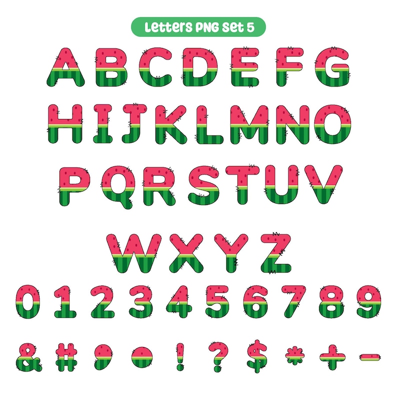 Watermelon Alphabet Clipart, Watermelon Letters A-Z, Watermelon Numbers ...
