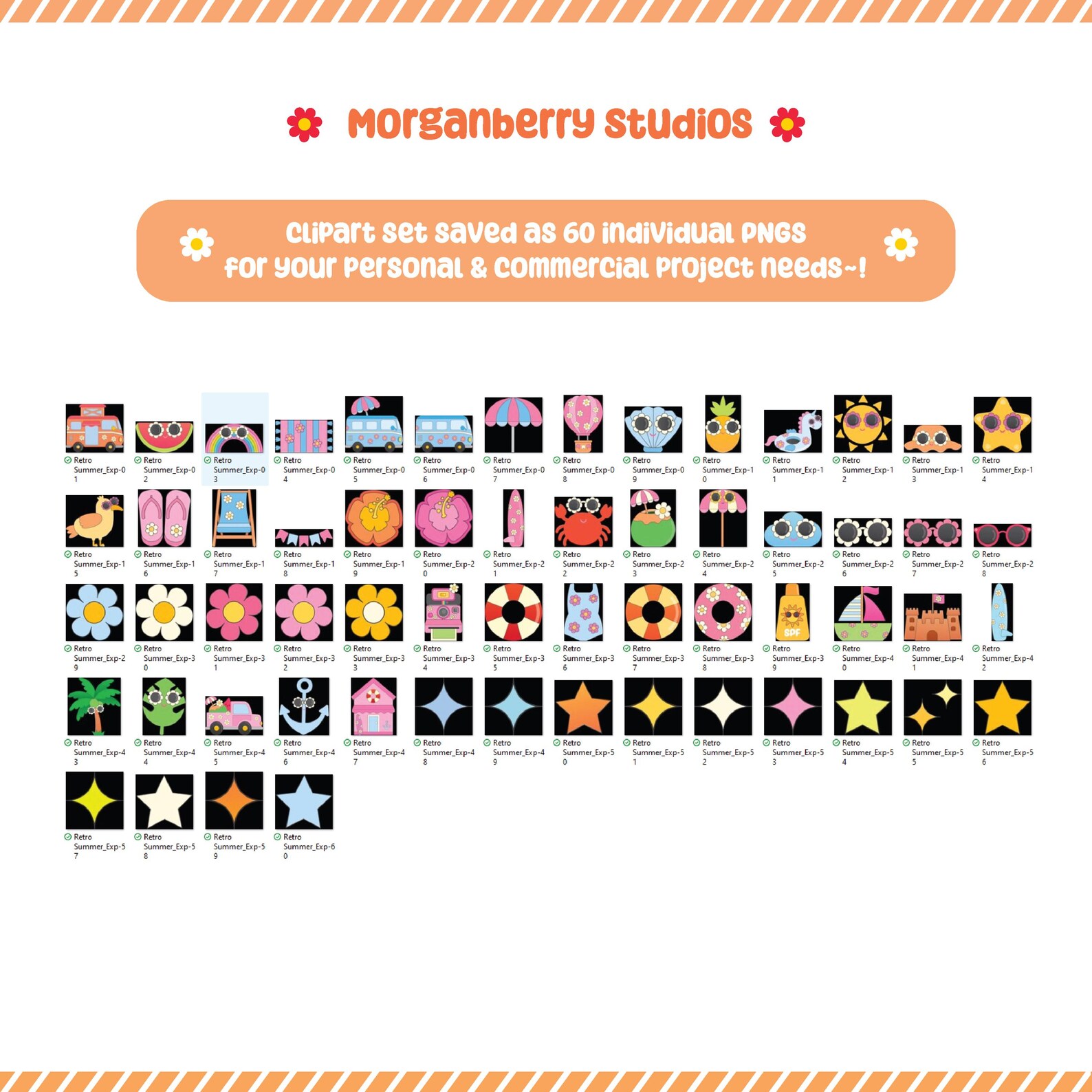 Retro Summer Clipart, Cute Summer Clipart, Beach Clipart, Summer ...