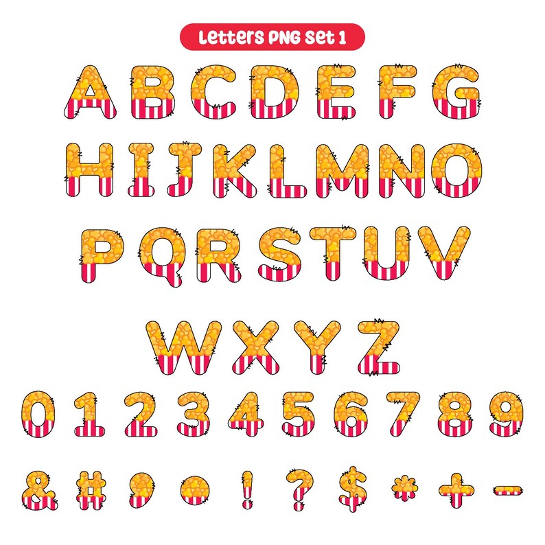 Popcorn Alphabet Clipart, Carnival Alphabet A-Z, Movie Night Clipart ...