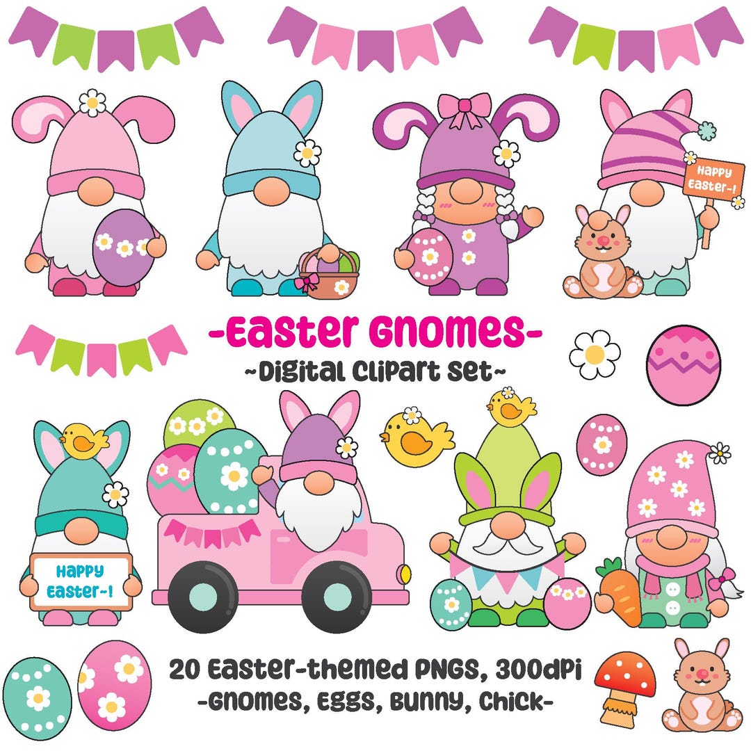 Cute Easter Gnomes Clipart for Sublimation, Easter Bunny Gnomes, Gnomes ...